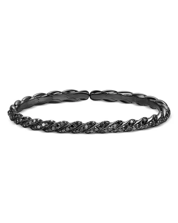 David Yurman Sculpted Cable Flex Bracelet In 18k White Gold With Rhodium And Diamonds - Black