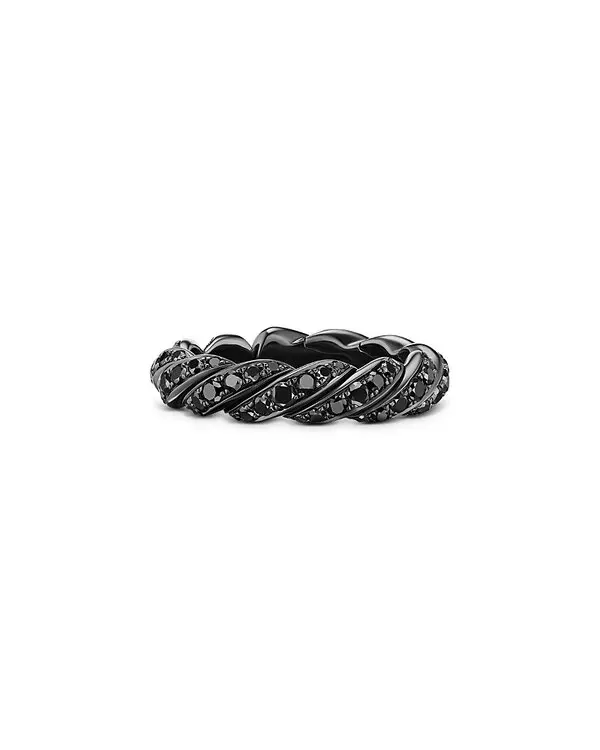 David Yurman 18k White Gold Sculpted Cable Ring With Diamonds - Black