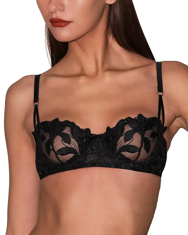 Fleur Du Mal Lily Embroidered Balconette Bra - Black