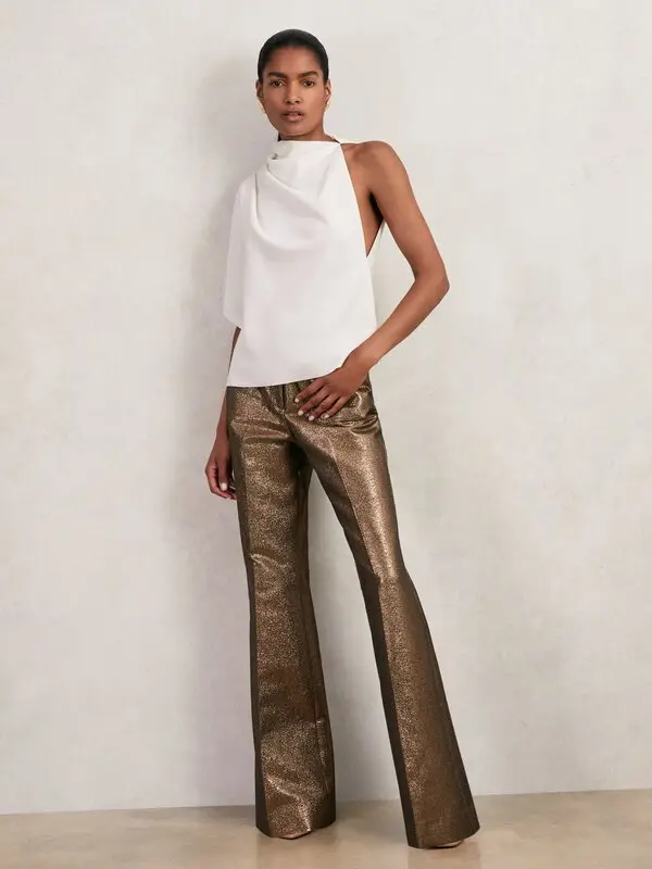 REISS Sienna Flare Petite Sparkle Patch-pocket Flared Trousers - Gold