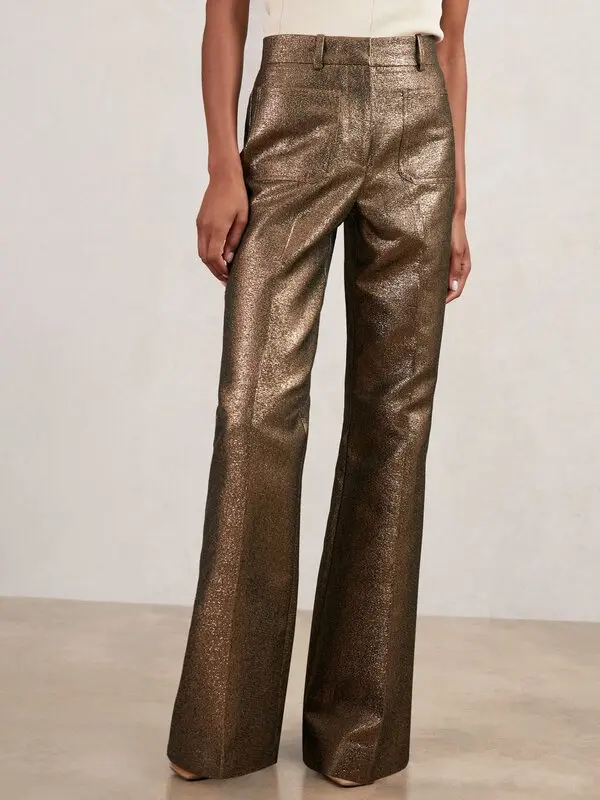 REISS Sienna Flare Petite Sparkle Patch-pocket Flared Trousers