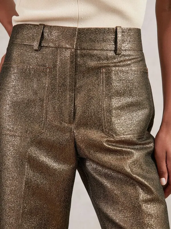 REISS Sienna Flare Petite Sparkle Patch-pocket Flared Trousers
