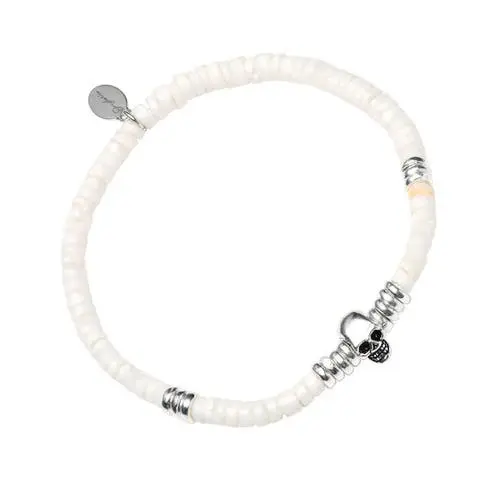 JAN LESLIE Sterling Silver Skull And Shell Bead Bracelet - White