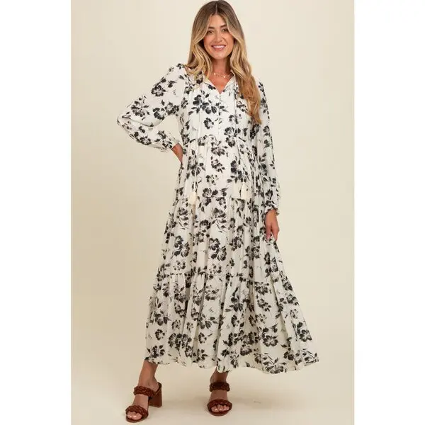 PINKBLUSH Floral Maternity Maxi Dress - Black