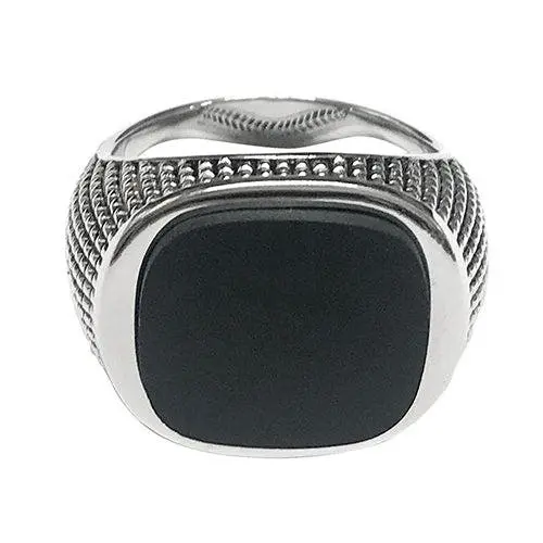 JAN LESLIE Gemstone Sterling Silver Etched Ring - Black