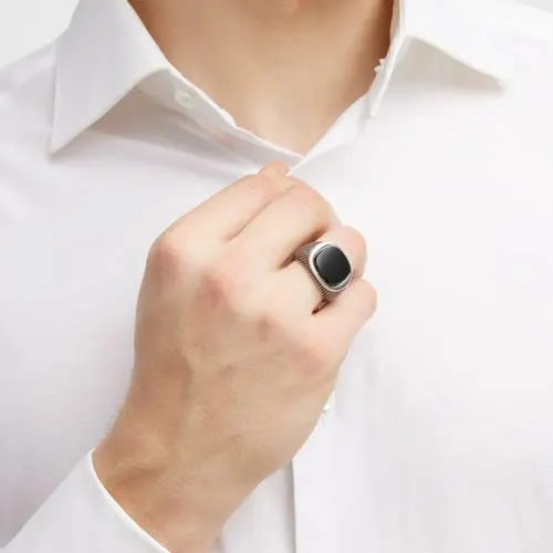 JAN LESLIE Gemstone Sterling Silver Etched Ring - Gray