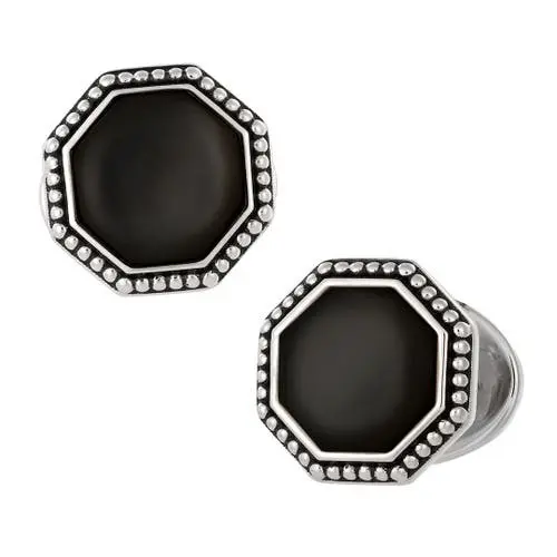 JAN LESLIE Octagon Gemstone Antique Sterling Cufflinks - Black
