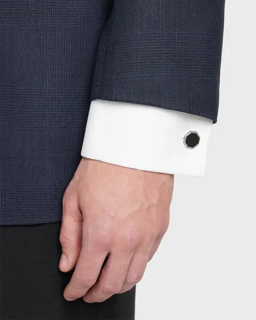 JAN LESLIE Octagon Gemstone Antique Sterling Cufflinks - Black