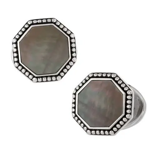 JAN LESLIE Octagon Gemstone Antique Sterling Cufflinks - Grey