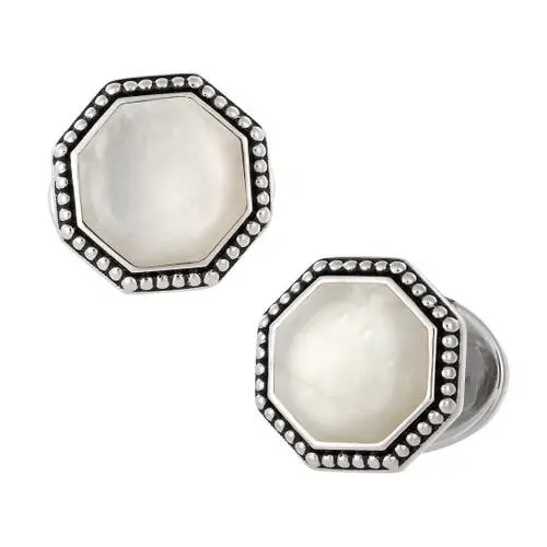 JAN LESLIE Octagon Gemstone Antique Sterling Cufflinks - White