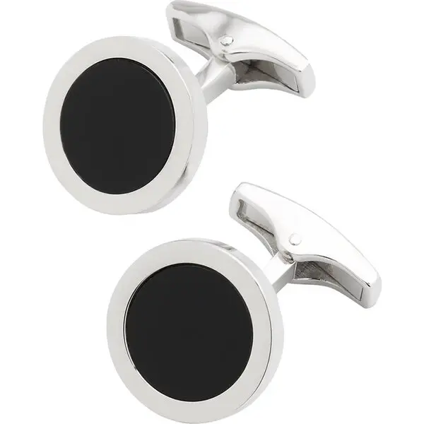JAN LESLIE Round Gemstone Inlay Sterling Cufflinks - Black