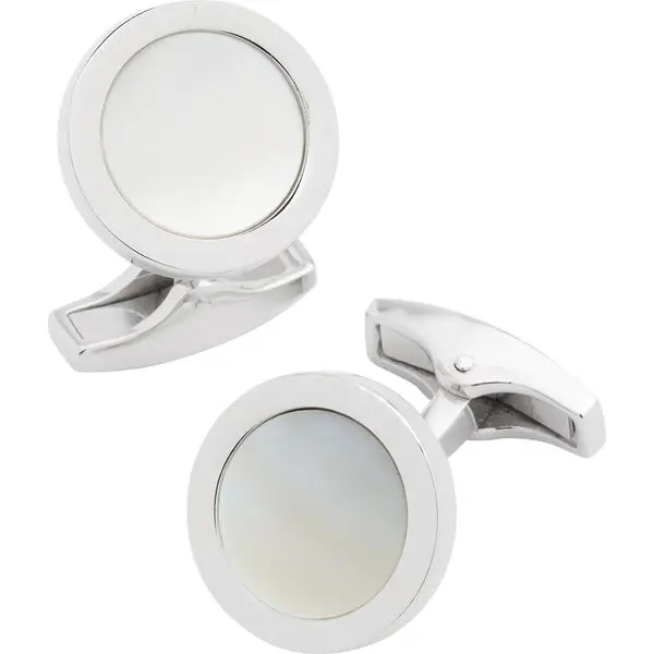 JAN LESLIE Round Gemstone Inlay Sterling Cufflinks - White