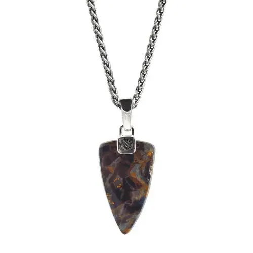 JAN LESLIE Pietersite And Sterling Silver Arrow Pendant Necklace - Brown