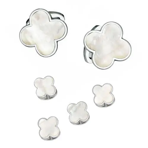 JAN LESLIE Four-leaf Clover Cufflinks & Studs - White