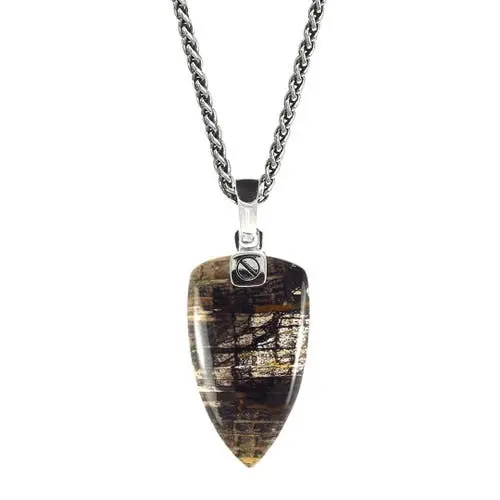 JAN LESLIE Petrified Wood Arrow Pendant Necklace - Brown