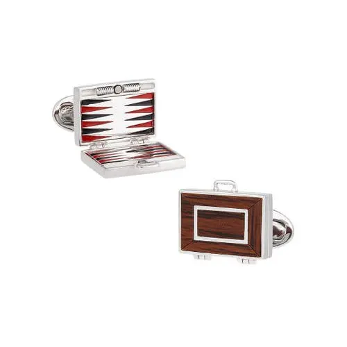 JAN LESLIE Backgammon Wood Inlay Sterling Cufflinks - Brown