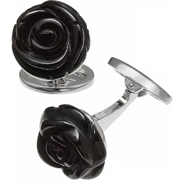 JAN LESLIE Rose Carved Sterling Cufflinks - Black