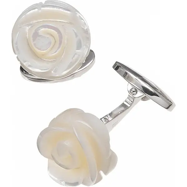 JAN LESLIE Rose Carved Sterling Cufflinks - White