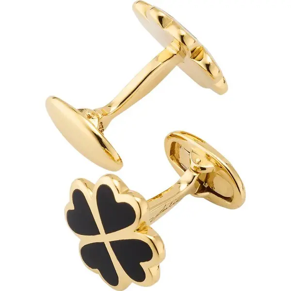 JAN LESLIE Four Leaf Clover Sterling Silver Gold Vermeil Cufflinks - Black