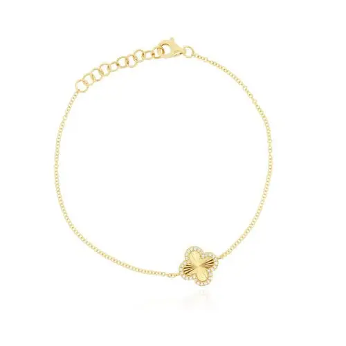 THE LOVERY FINE JEWELRY Fluted Gold Diamond Halo Clover Bracelet - Yellow Gold