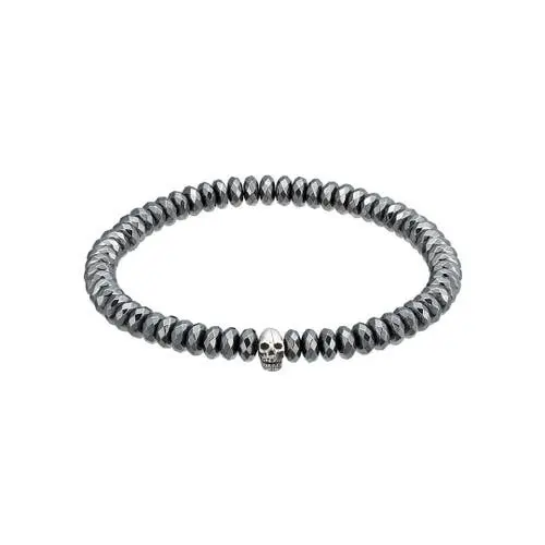 JAN LESLIE Faceted Hematite Gemstone Bracelet With Sterling Silver Skull - Grey