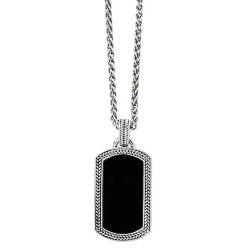 JAN LESLIE Sterling Silver And Gemstone Dog Tag Pendant Necklace - Black