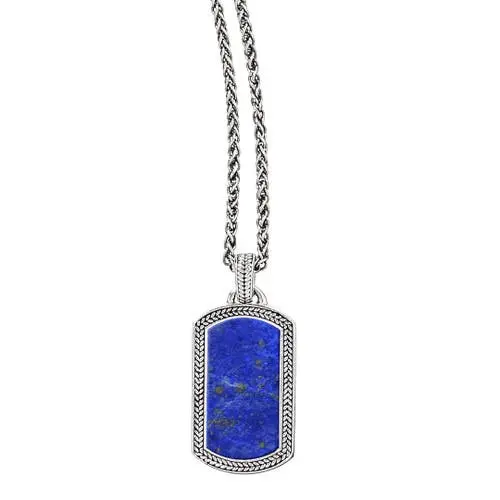 JAN LESLIE Sterling Silver And Gemstone Dog Tag Pendant Necklace - Blue
