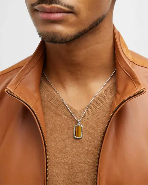 JAN LESLIE Sterling Silver And Gemstone Dog Tag Pendant Necklace - Brown