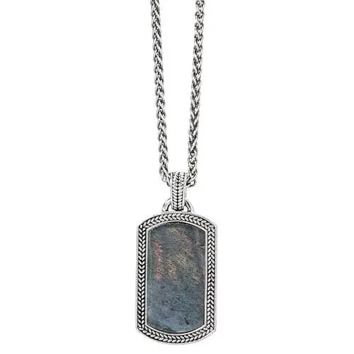 JAN LESLIE Sterling Silver And Gemstone Dog Tag Pendant Necklace - Grey