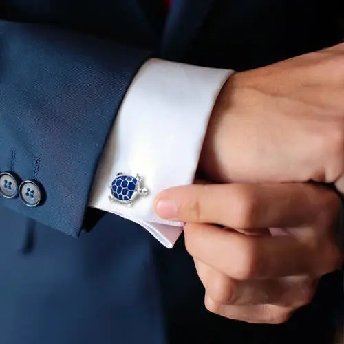 JAN LESLIE Turtle Hand-painted Enamel Sterling Cufflinks