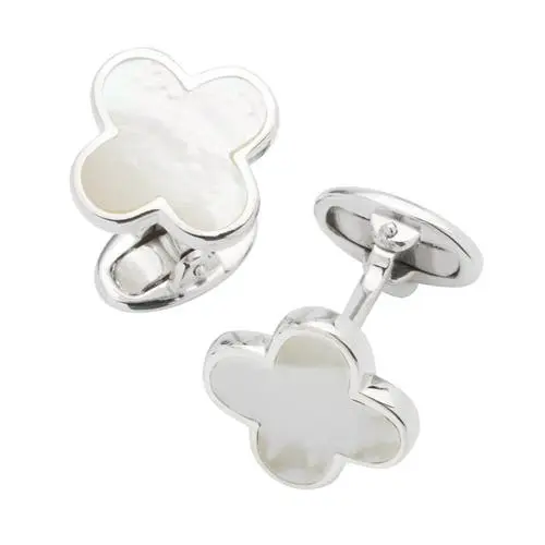 JAN LESLIE Four Leaf Clover Cufflinks - White