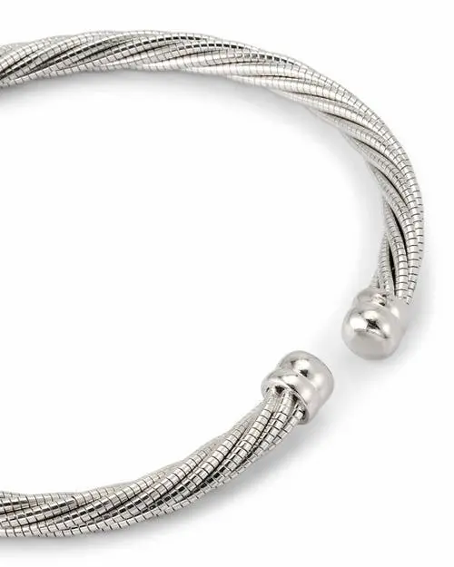 JAN LESLIE Adjustable Stainless Steel Twisted Cable Cuff Bracelet - Silver