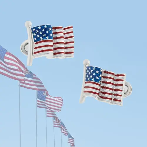 JAN LESLIE American Flag Sterling Cufflinks