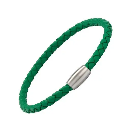 JAN LESLIE Woven Leather Bracelet With Magnetic Closure - Kelly Green