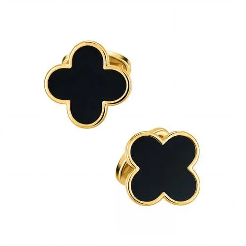 JAN LESLIE Four Leaf Clover 18k Gold Vermeil Sterling Cufflinks - Black
