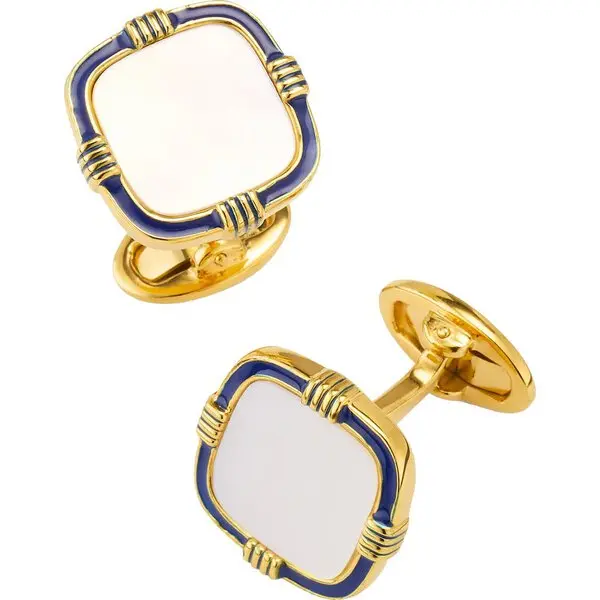 JAN LESLIE Square Mother-of-pearl 18k Gold Vermeil Cufflinks - Blue/white