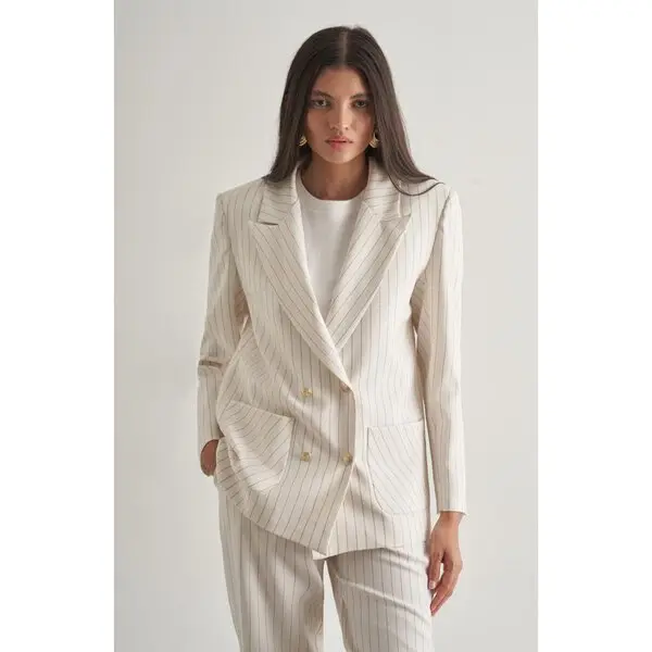 MIZALLE Striped Double-breasted Blazer