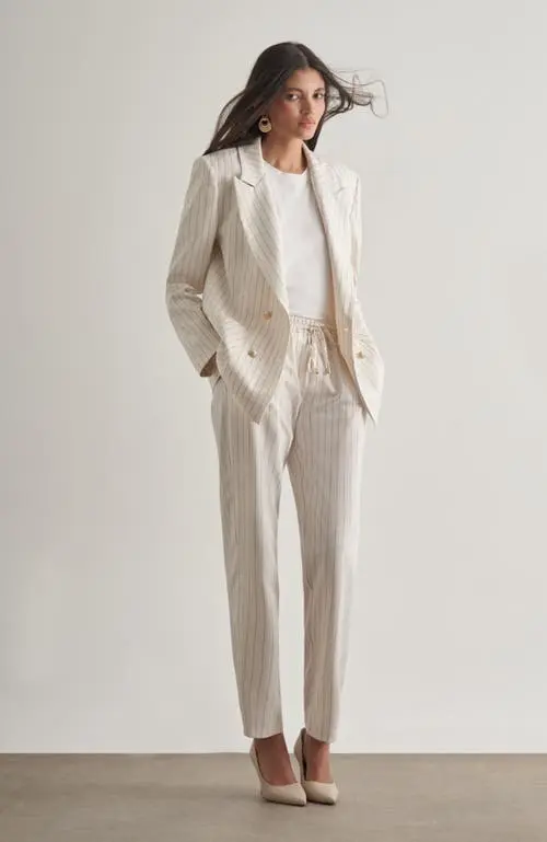 MIZALLE Striped Double-breasted Blazer
