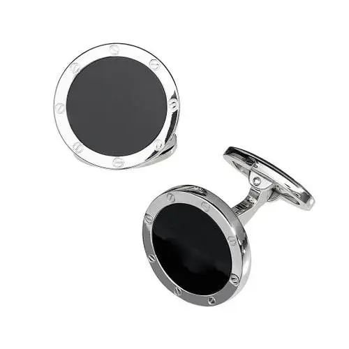 JAN LESLIE Rivet Etch Sterling Cufflinks - Black