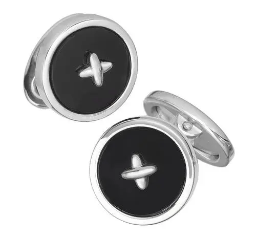 JAN LESLIE Gemstone Button Sterling Cufflinks - Black