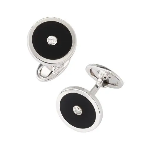 JAN LESLIE Gemstone And Diamond Sterling Silver Round Cufflinks