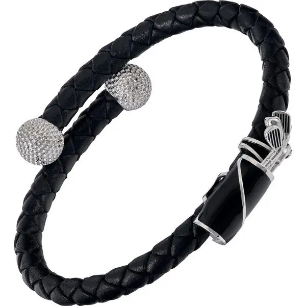 JAN LESLIE Braided Leather Bracelet With Golf Bag Detail - Black