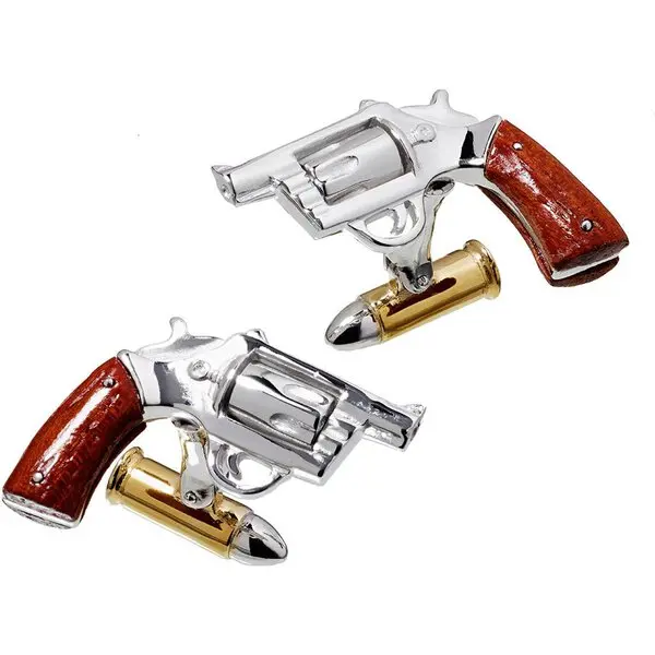 JAN LESLIE Pistol Wood Handle 24k Vermeil Bullet Back Sterling Cufflinks - Silver