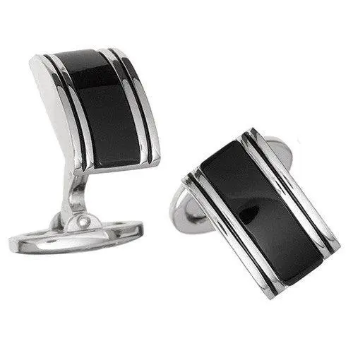 JAN LESLIE Linear Etch Rectangular Gemstone Sterling Silver Cufflinks - Black