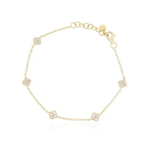 THE LOVERY FINE JEWELRY Diamond Clover Station Bracelet - Yellow Gold