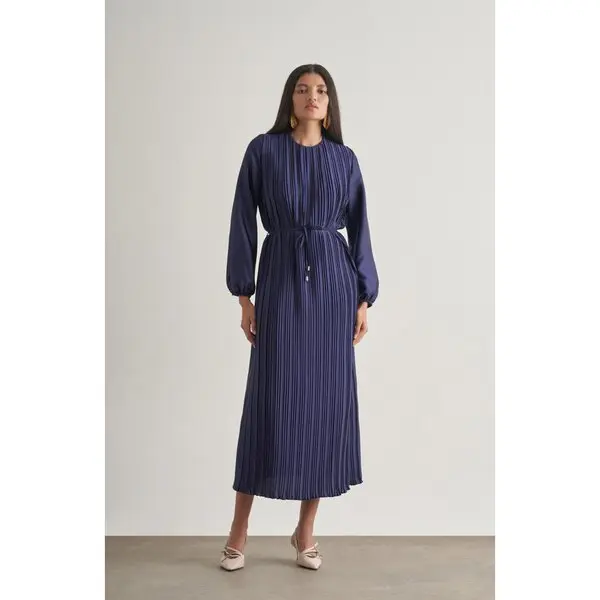 MIZALLE Pleated Maxi Dress - Navy Blue