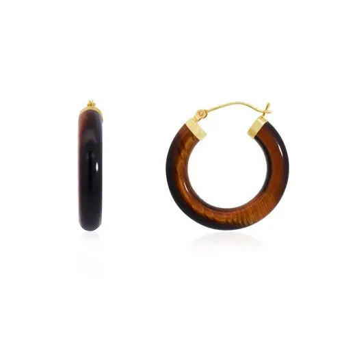 THE LOVERY FINE JEWELRY 14k Yellow Gold Tiger’s Eye Hoop Earrings - Tigers Eye