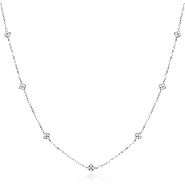 THE LOVERY FINE JEWELRY Diamond Clover Station Necklace - White Gold