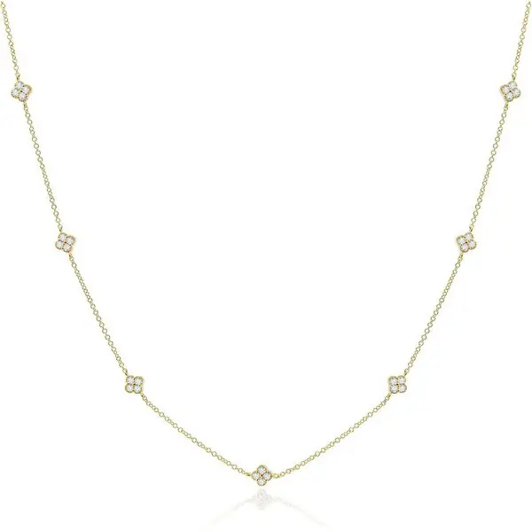 THE LOVERY FINE JEWELRY Diamond Clover Station Necklace - Yellow Gold