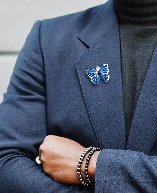 JAN LESLIE Hand Painted Enamel Butterfly Lapel Pin - Blue